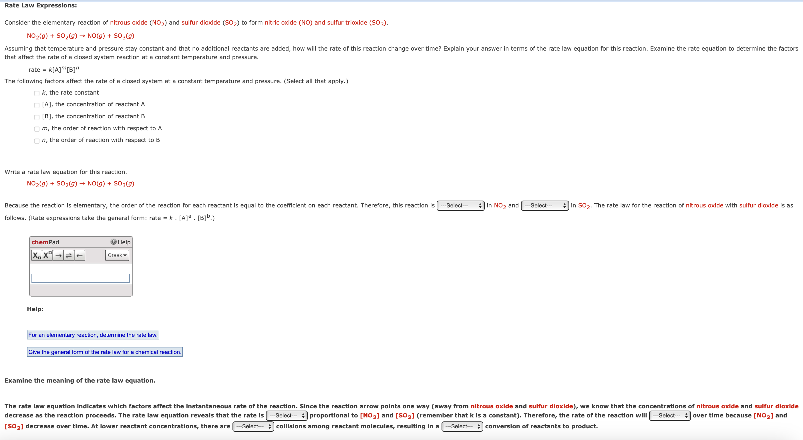 Rate Law Expressions:Consider the elementary reaction | Chegg.com