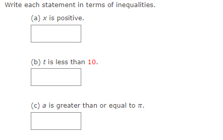 Solved Write each statement in terms of inequalities. (a) x | Chegg.com