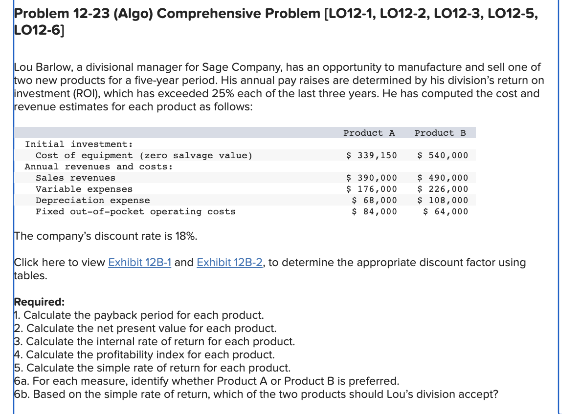 Solved Problem 12-23 (Algo) Comprehensive Problem [LO12-1, | Chegg.com