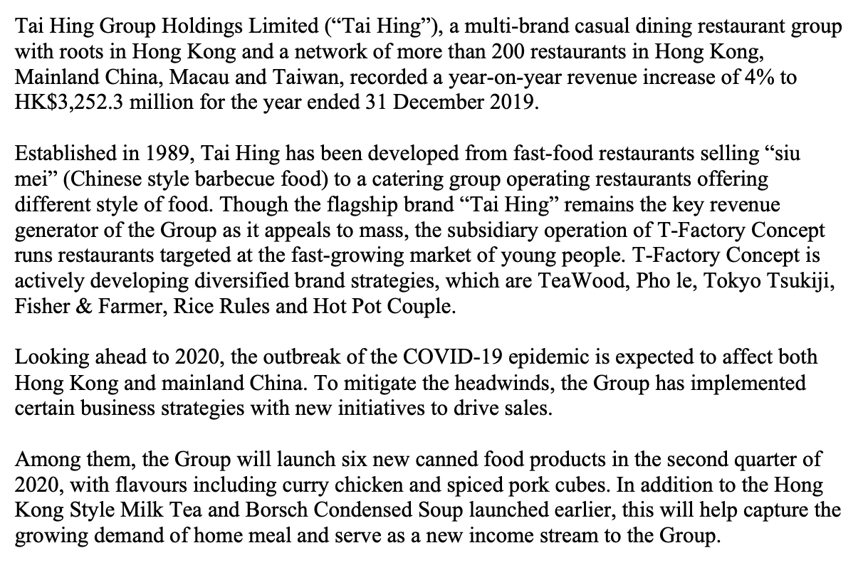 Solved Tai Hing Group Holdings Limited (“Tai Hing”), a | Chegg.com