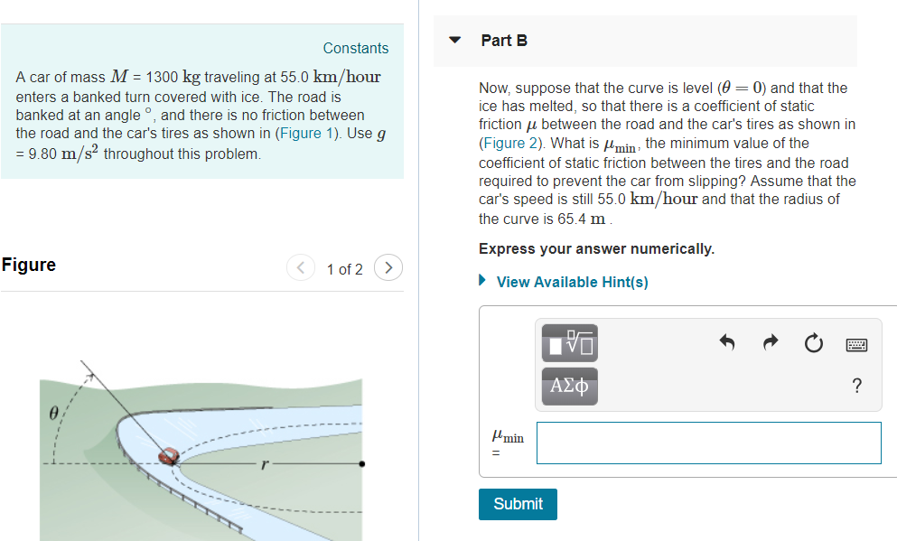 Solved Part B Constants A car of mass M 1300 kg traveling at | Chegg.com