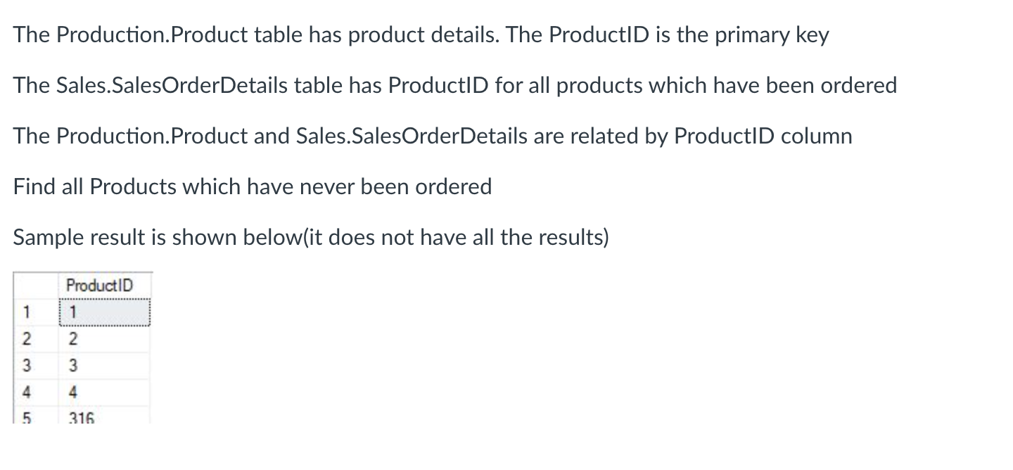 Solved The Production.Product table has product details. The | Chegg.com