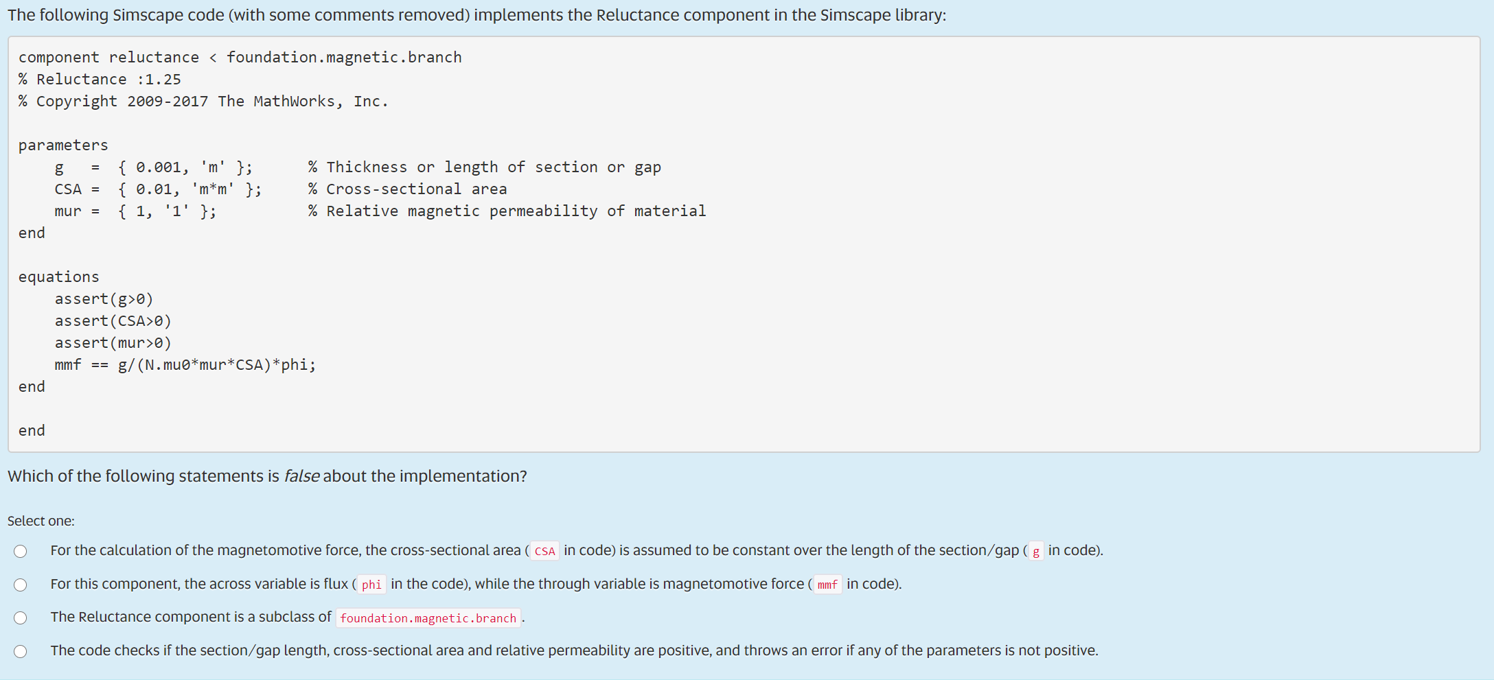 Solved The following Simscape code (with some comments | Chegg.com