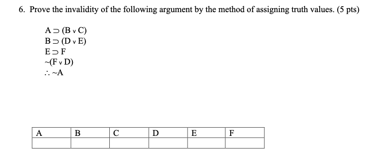 Solved 6. Prove the invalidity of the following argument by | Chegg.com