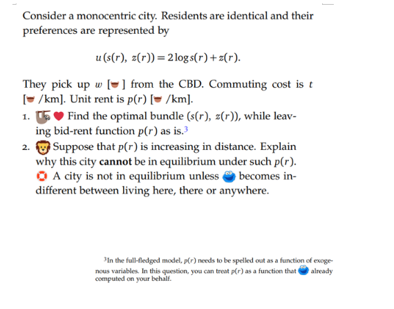Solved Consider a monocentric city. Residents are identical | Chegg.com