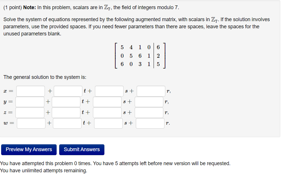 Solved 1 Point Note In This Problem Scalars Are In Z7 4190