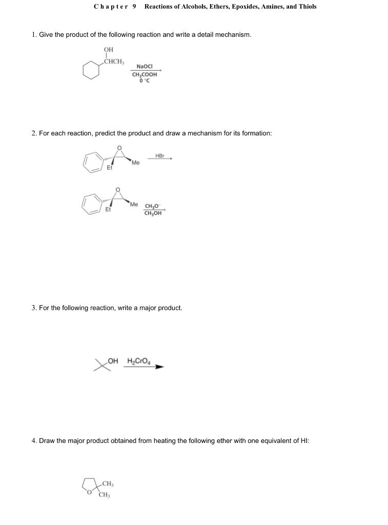 Solved Ch a p t e 9 Reactions of Alcohols, Ethers, Epoxides, | Chegg.com