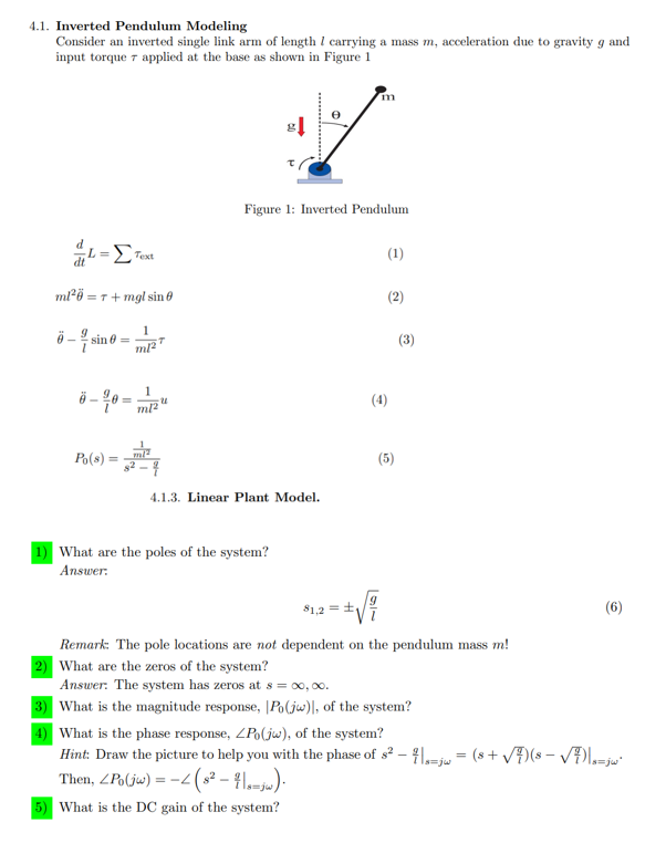 Solved 4.1. ﻿Inverted Pendulum ModelingConsider an inverted | Chegg.com