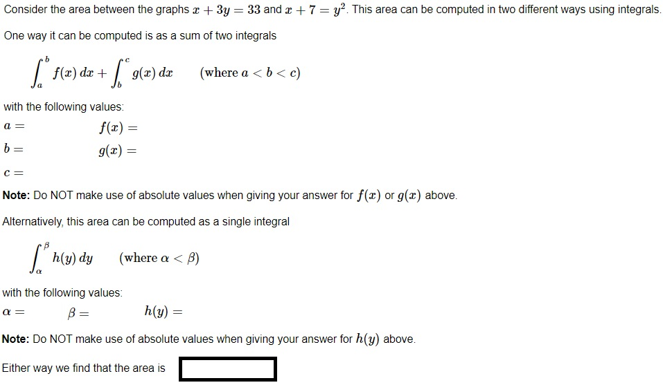 Solved Consider the area between the graphs x + 3y = 33 and | Chegg.com