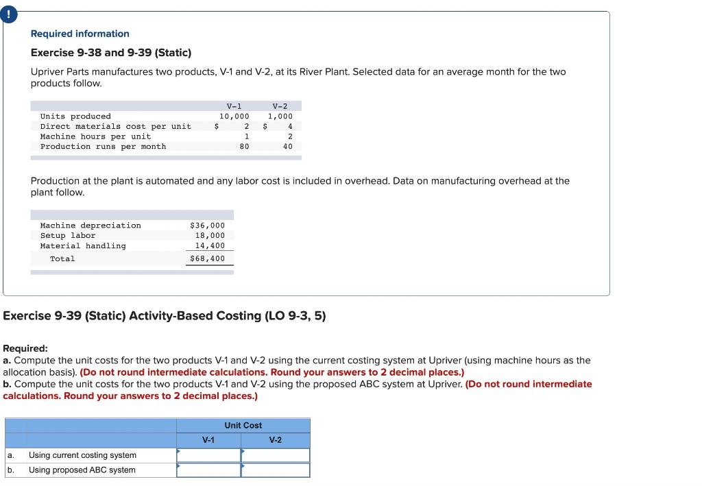 Solved Required information Exercise 9−38 and 9−39 (Static) | Chegg.com