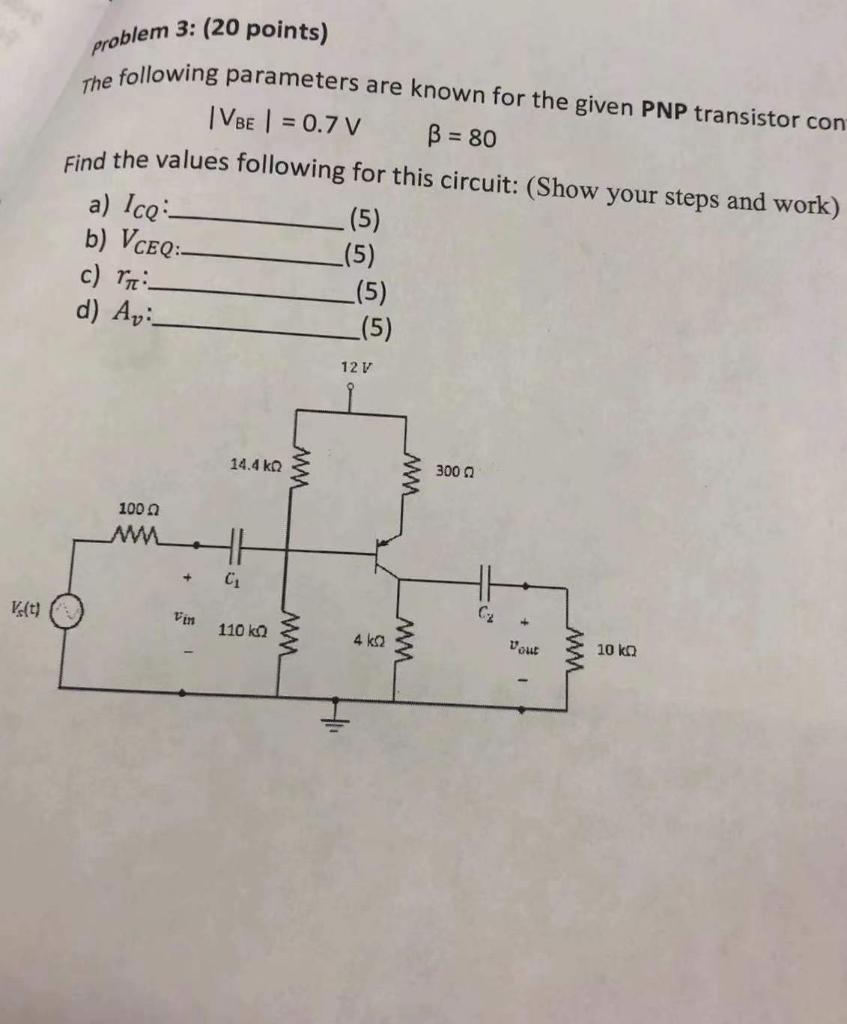 Solved problem 3: (20 points) The following parameters are | Chegg.com