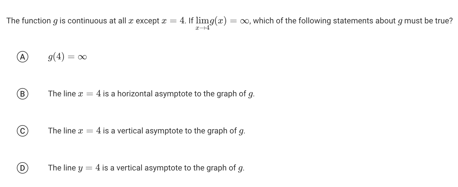 Solved The function g is continuous at all x except x=4. If | Chegg.com