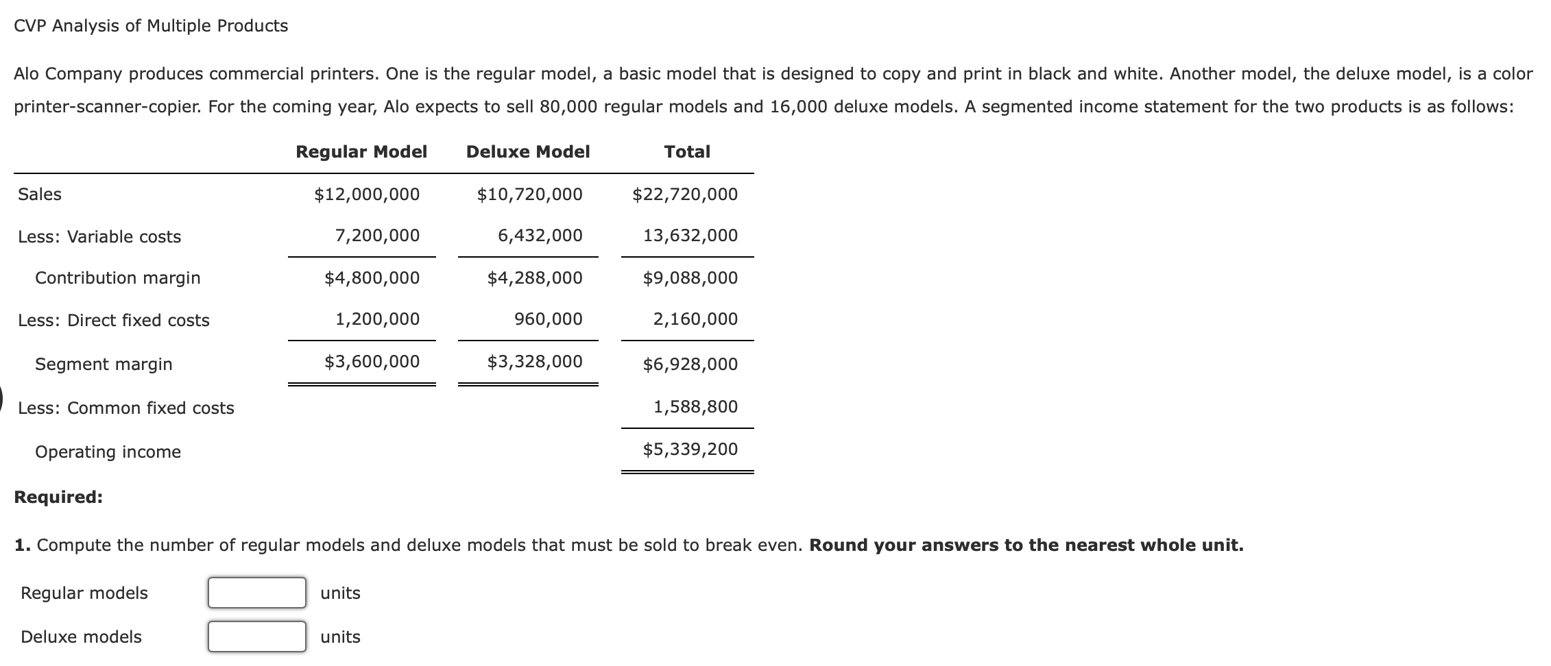 Solved CVP Analysis of Multiple Products reyuireu; 1. | Chegg.com Solved CVP Analysis of Multiple Products reyuireu; 1. | Chegg.com