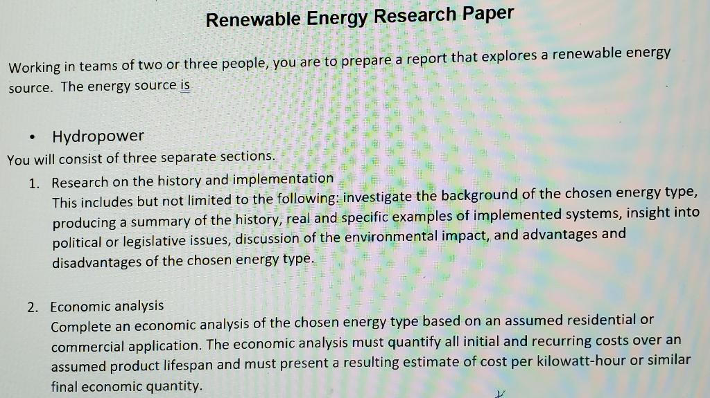 Solved Renewable Energy Research Paper Working in teams of | Chegg.com