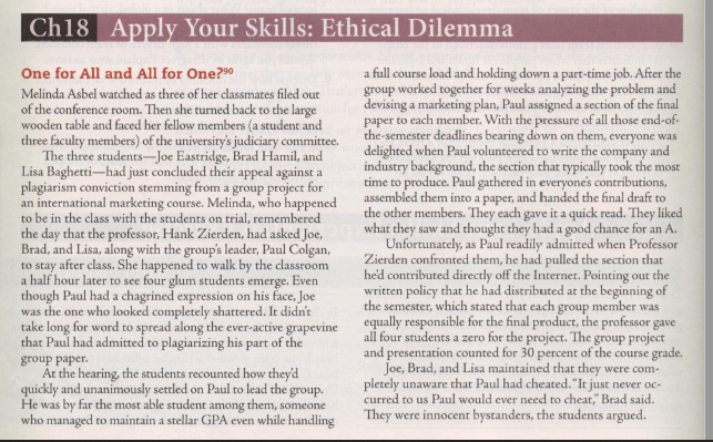 Solved Ch18 Apply Your Skills: Ethical Dilemma One for All | Chegg.com