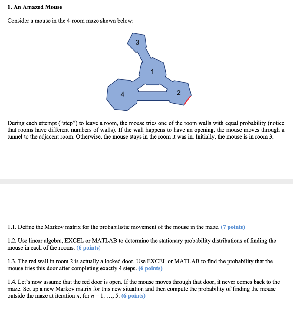 1. An Amazed Mouse Consider a mouse in the 4-room | Chegg.com