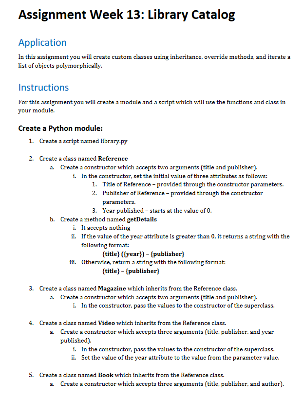 Solved Assignment Week 13: Library Catalog Application In | Chegg.com