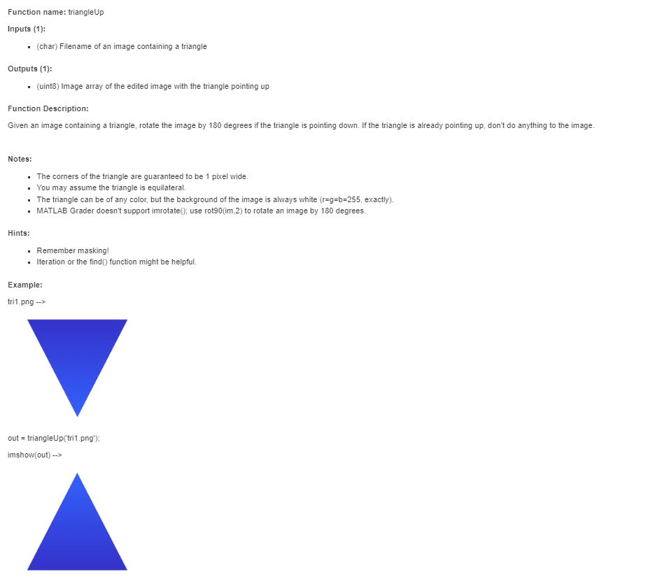 Solved Function name: triangleUp Inputs (1): - (char) | Chegg.com