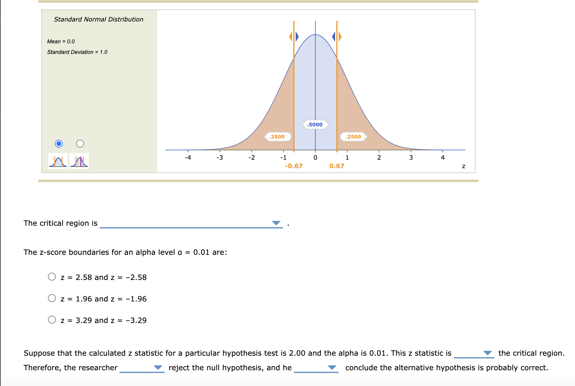 Solved Standard Normal Distribution Mean =0.0 Standard | Chegg.com