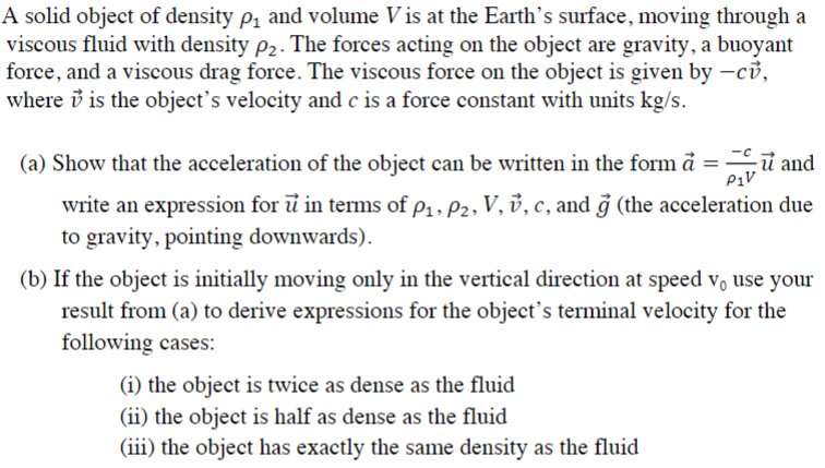 Solved A solid object of density \\( \\rho_{1} \\) and | Chegg.com