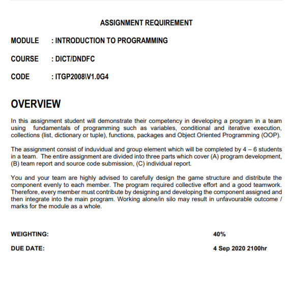 ASSIGNMENT REQUIREMENT MODULE : INTRODUCTION TO | Chegg.com