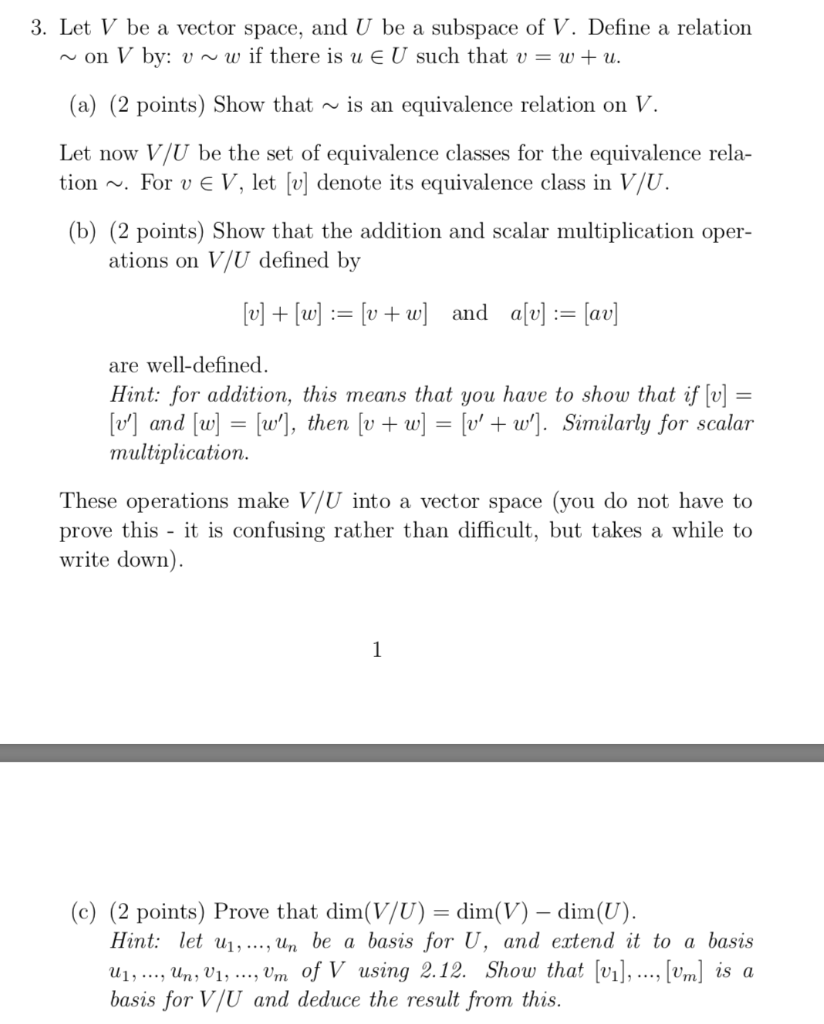 Solved 3. Let V be a vector space, and U be a subspace of V. | Chegg.com