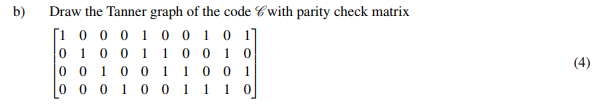 Solved b) Draw the Tanner graph of the code with parity | Chegg.com