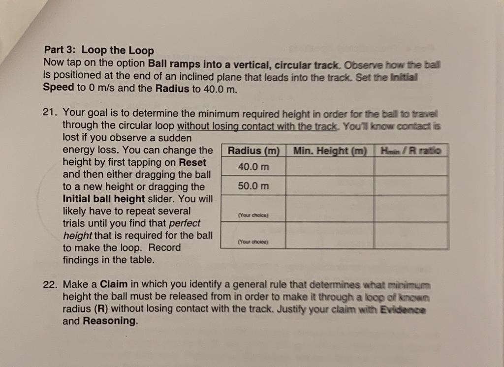 Part 3: Loop the Loop Now tap on the option Ball | Chegg.com