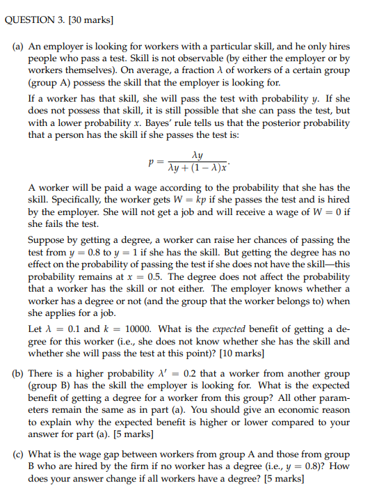 Solved UESTION 3. [30 marks] (a) An employer is looking for | Chegg.com