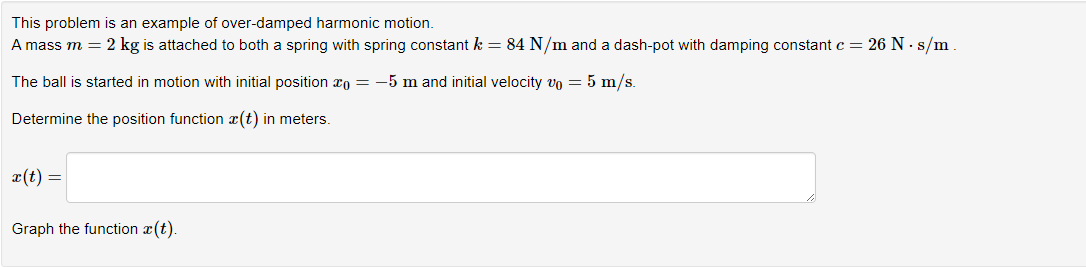Solved This problem is an example of over-damped harmonic | Chegg.com