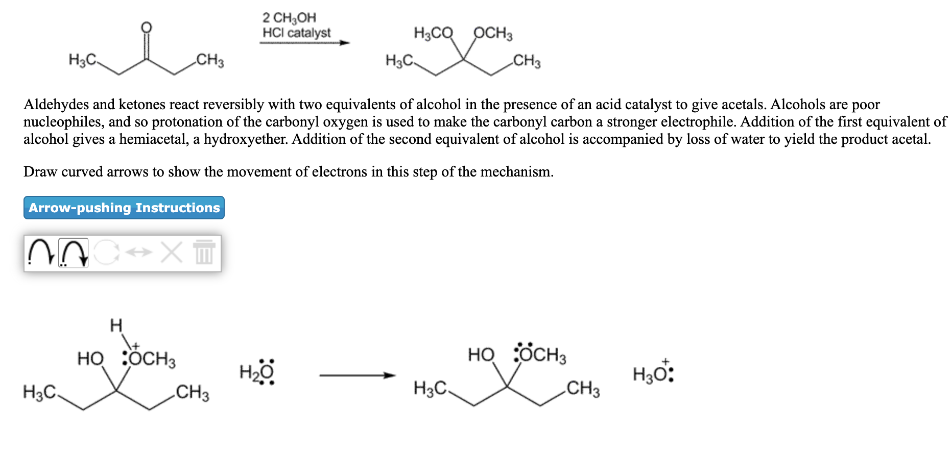 Solved 2 CH3OH HCl catalyst H3CO OCH3 Hạc X CHỊ Aldehydes | Chegg.com