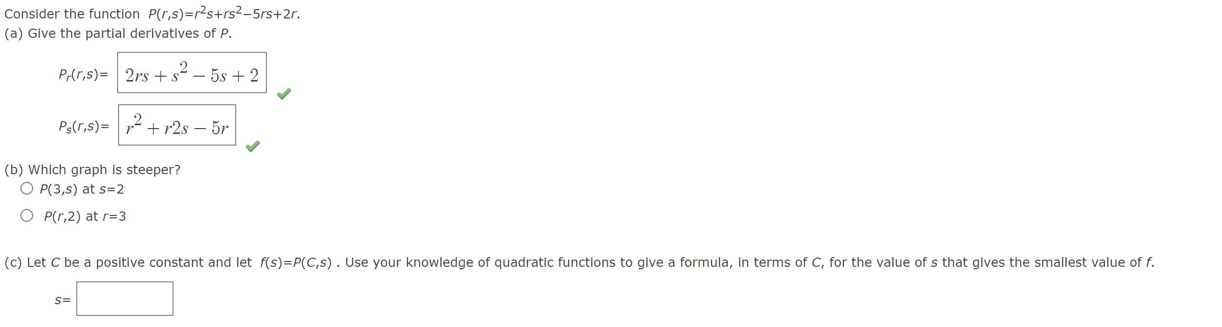 Solved Consider The Function P R S R2s Rs2−5rs 2r A Give