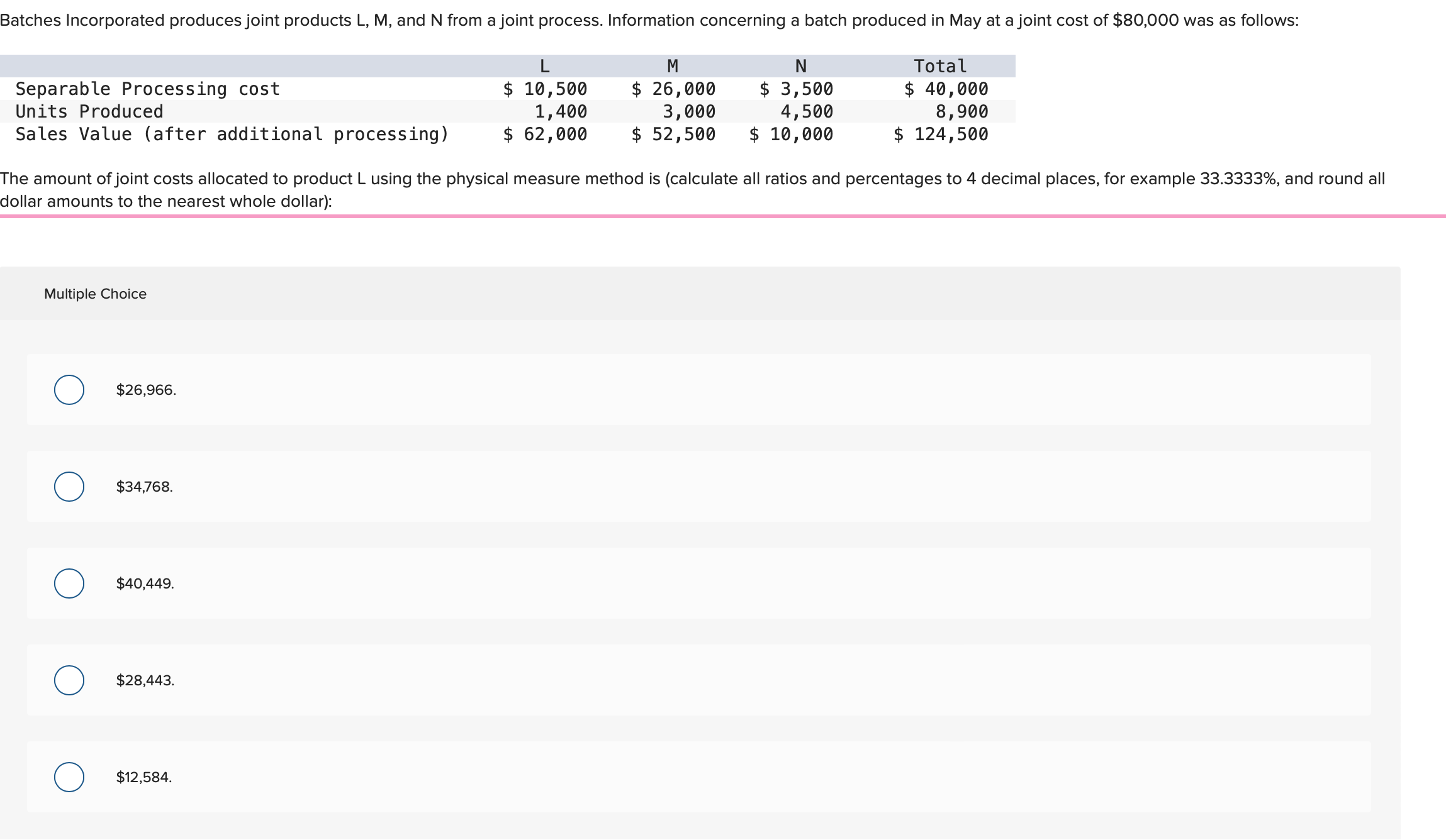 Solved he amount of joint costs allocated to product L using | Chegg.com