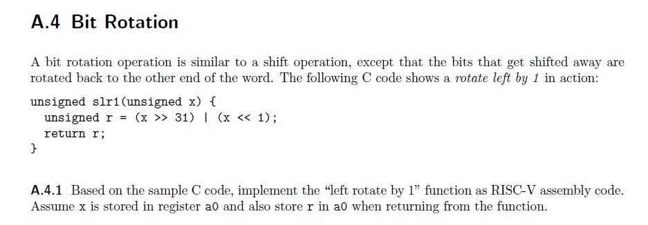 Solved A.4 Bit Rotation A bit rotation operation is similar | Chegg.com