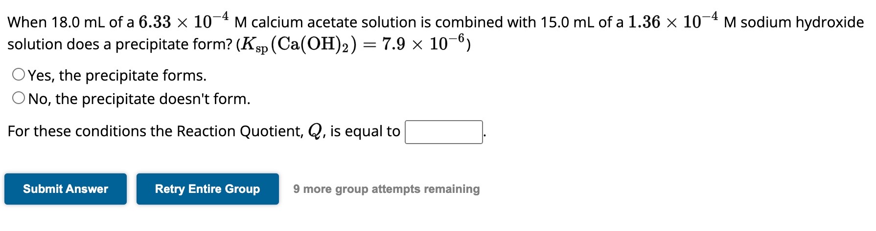 Solved When 18.0 mL of a 6.33×10−4M calcium acetate solution | Chegg.com