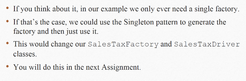 Create a Singleton Factory method pattern for the | Chegg.com