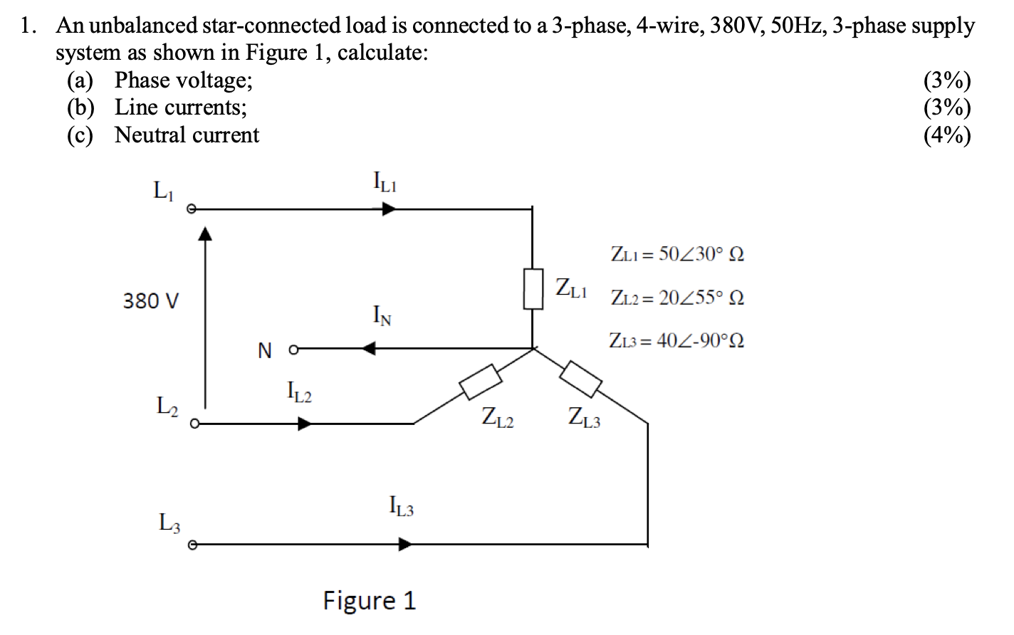 Solved 1. An unbalanced star-connected load is connected to | Chegg.com