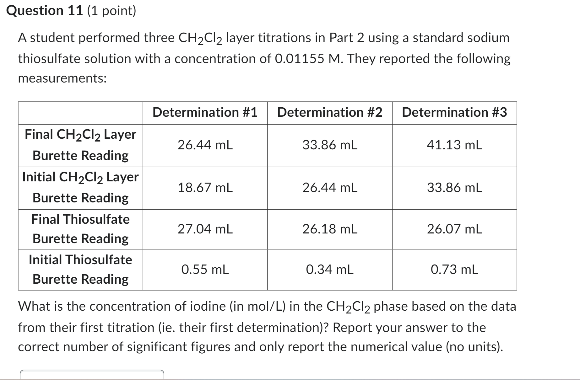 Solved Question 11 (1 ﻿point)A student performed three | Chegg.com