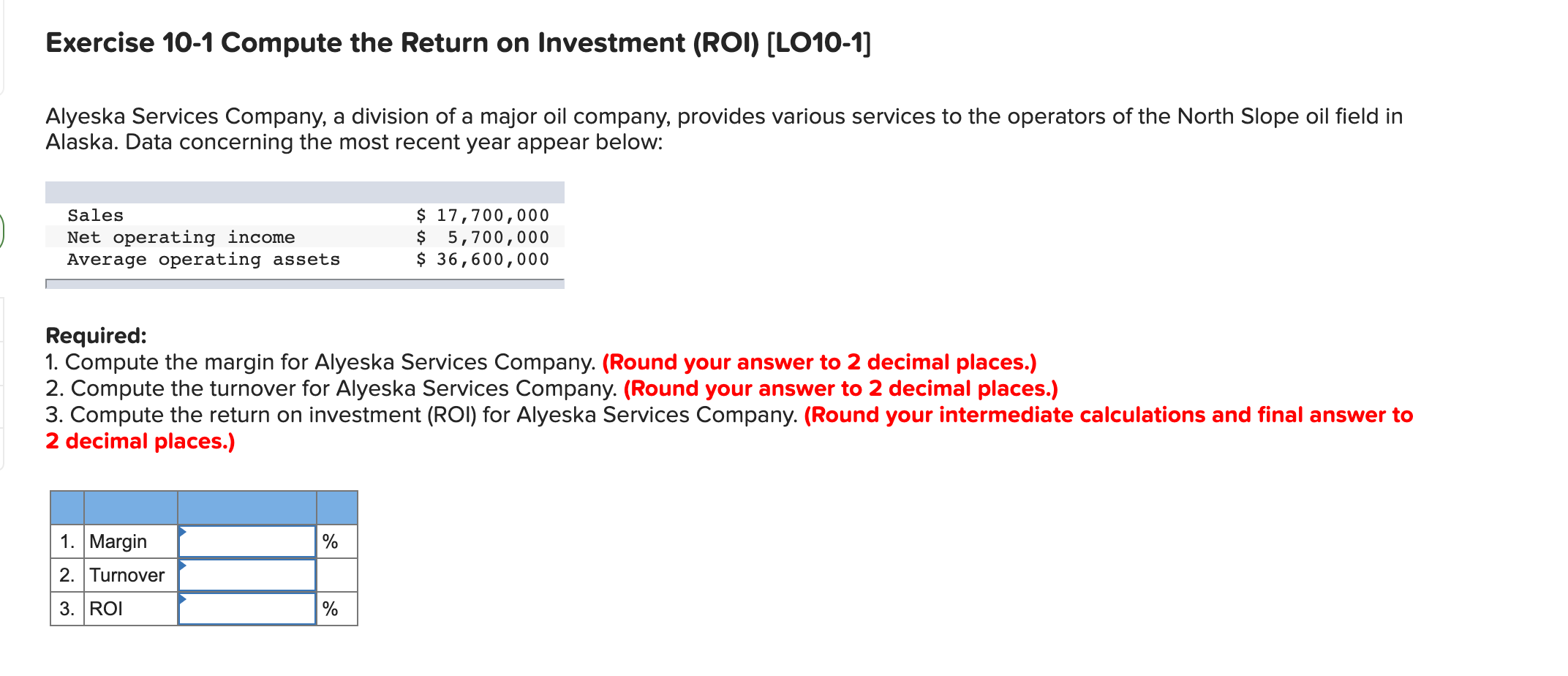 Solved Exercise 10-1 Compute the Return on Investment (ROI) | Chegg.com