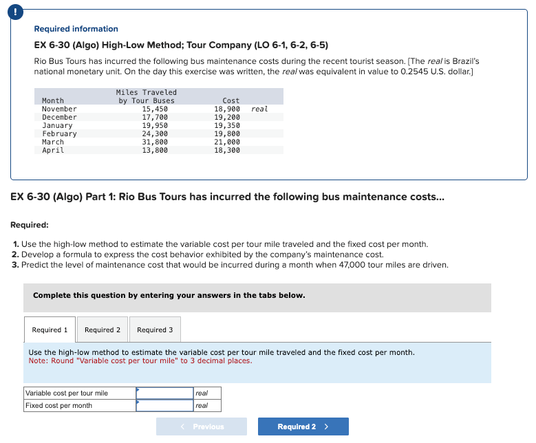 Solved Required information EX 6-30 (Algo) ﻿High-Low Method; | Chegg.com