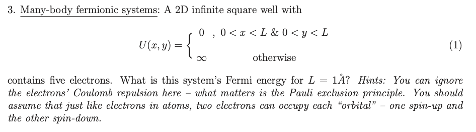 Solved 3. Many-body fermionic systems: A 2D infinite square | Chegg.com
