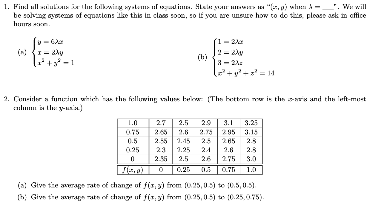 Solved 1. Find all solutions for the following systems of | Chegg.com