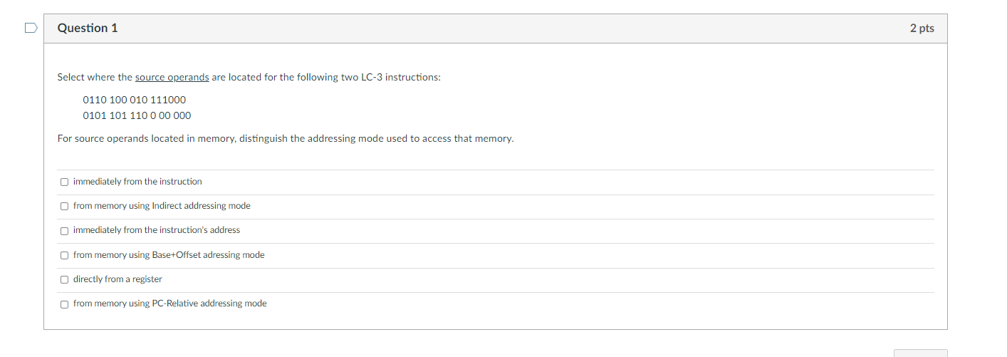 Solved U Question 1 2 pts Select where the source operands | Chegg.com