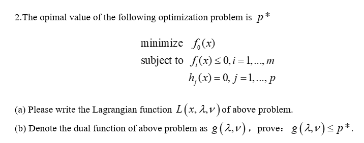 Solved 2.The opimal value of the following optimization | Chegg.com