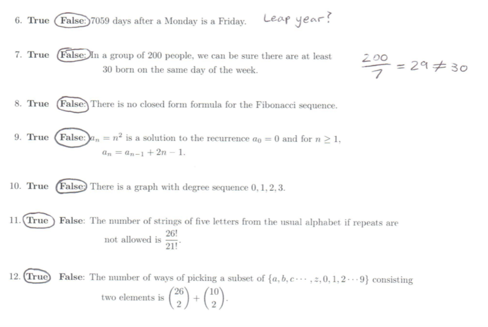 Solved DISCRETE MATH: Please help verify if my answers are | Chegg.com