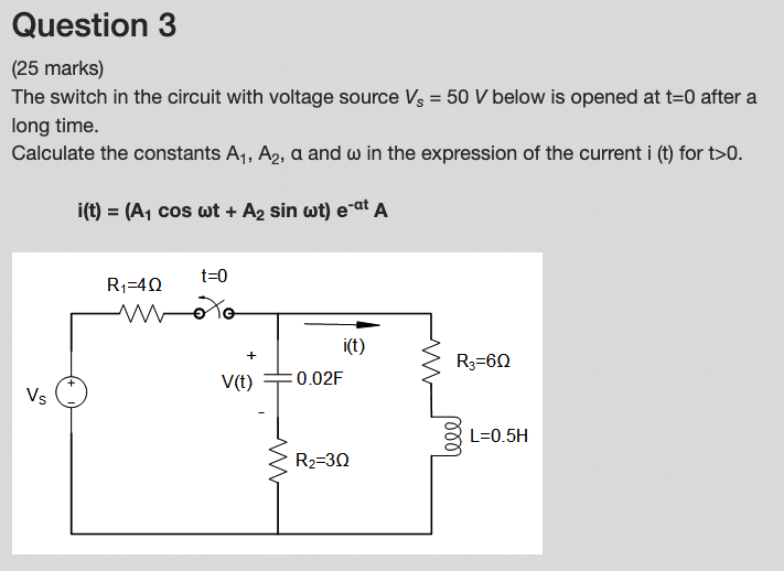 Solved The switch in the following circuit with current | Chegg.com