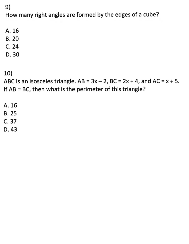 Solved 9) How many right angles are formed by the edges of a | Chegg.com