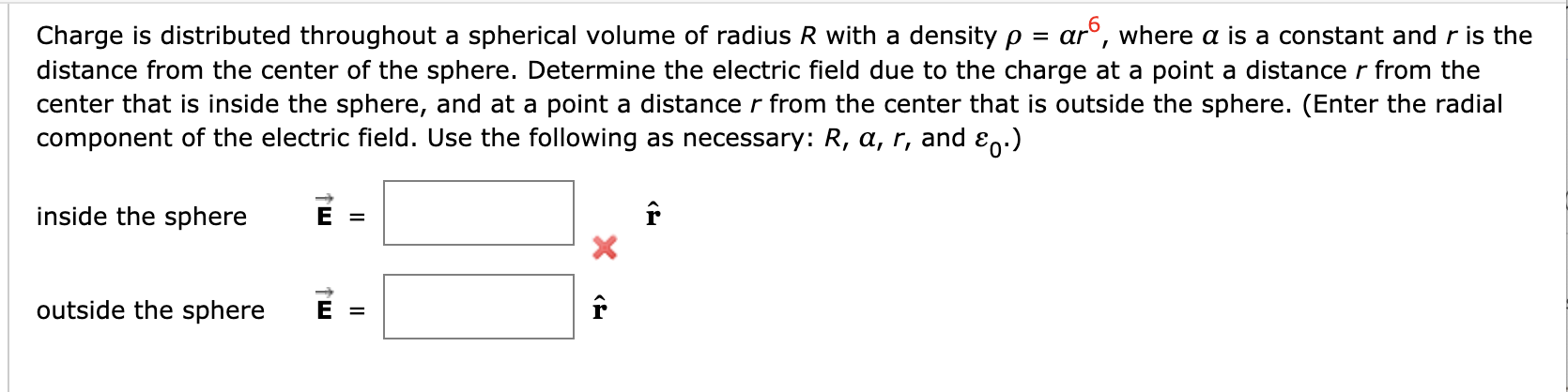 Solved Charge is distributed throughout a spherical volume | Chegg.com