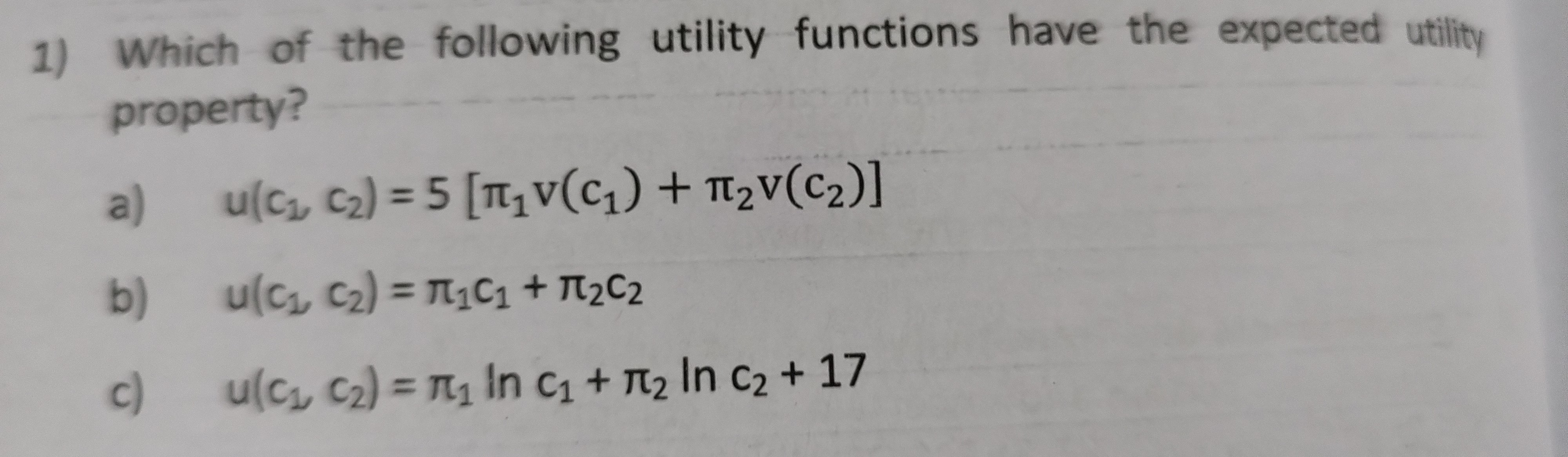 Solved Which Of The Following Utility Functions Have The 