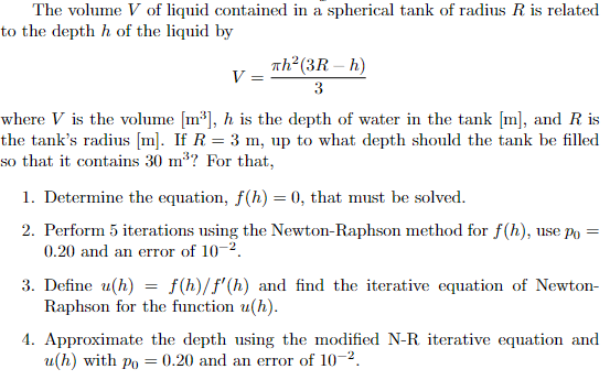 Solved The volume V of liquid contained in a spherical tank | Chegg.com